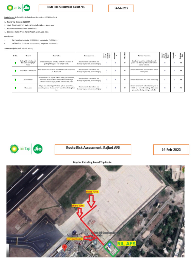 Journey Route Risk Assessment For Refueller-Rajkot AFS | PDF | Risk ...