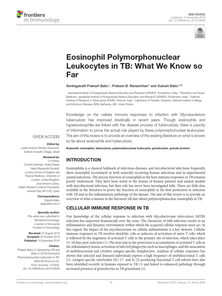 Eosinophil Polymorphonuclear Leukocytes in TB What | PDF | Immune ...