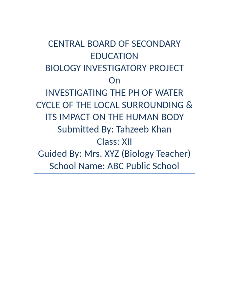 Biology Project Tahzeeb Khan Class12 CBSE | PDF | Ph