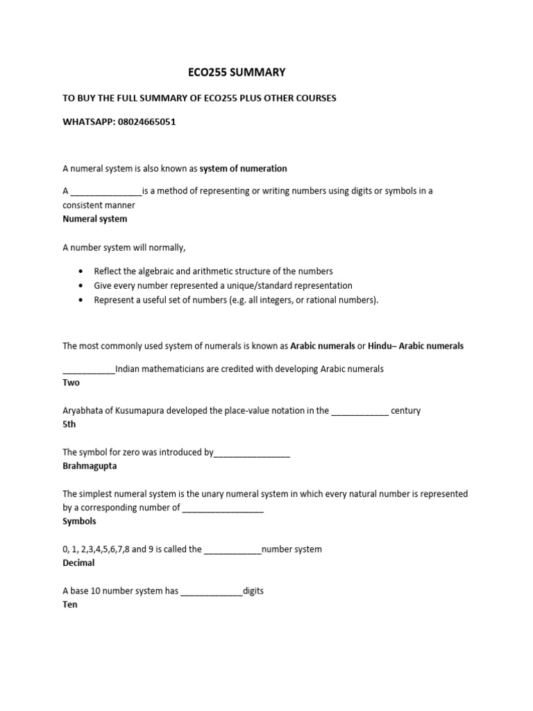 Eco255 Summary 08024665051 | PDF | Numbers | Integral