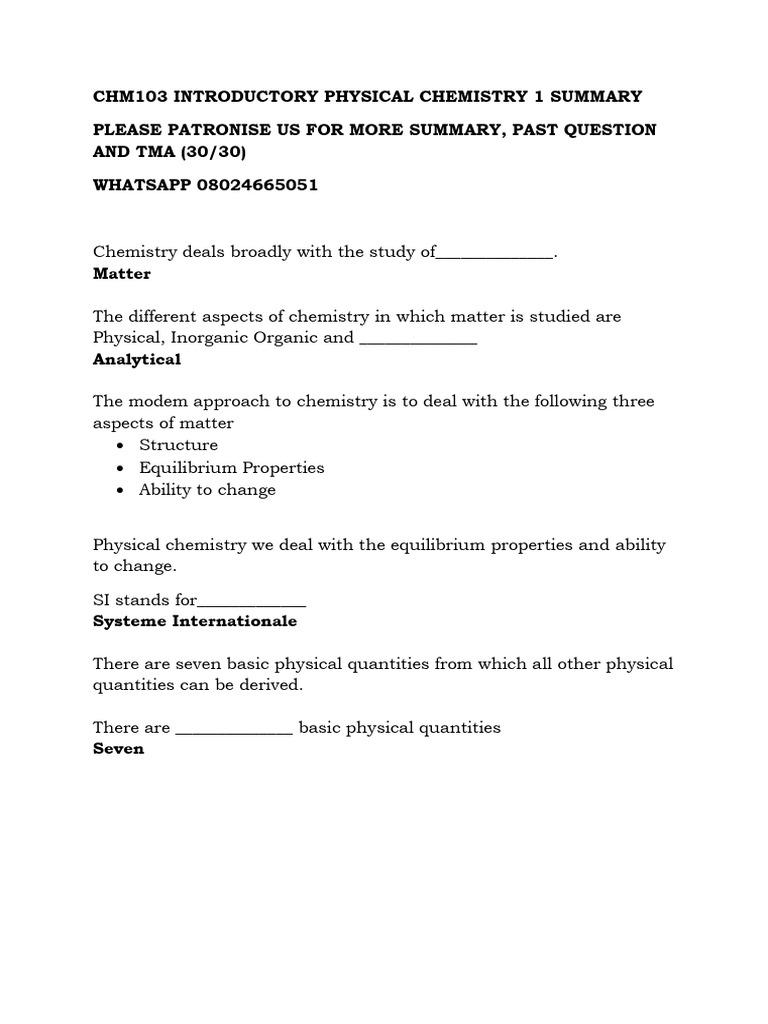 Introductory Physical Chemistry Summary | PDF | Gases | Crystal Structure