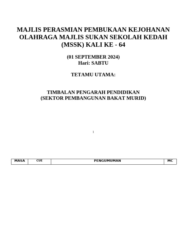 Perasmian MSSK Ke-64 Tahun 2024 | PDF