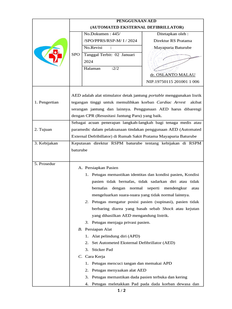 Spo Penggunaan Aed | PDF