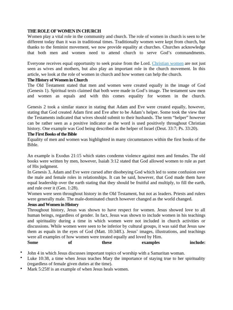 The Role of Women in Church | PDF | Jesus | Wife