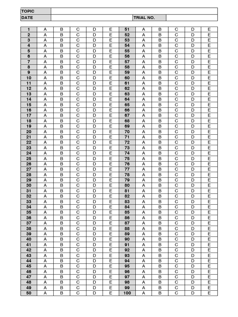 Answer Sheet Template (100 Items) | PDF