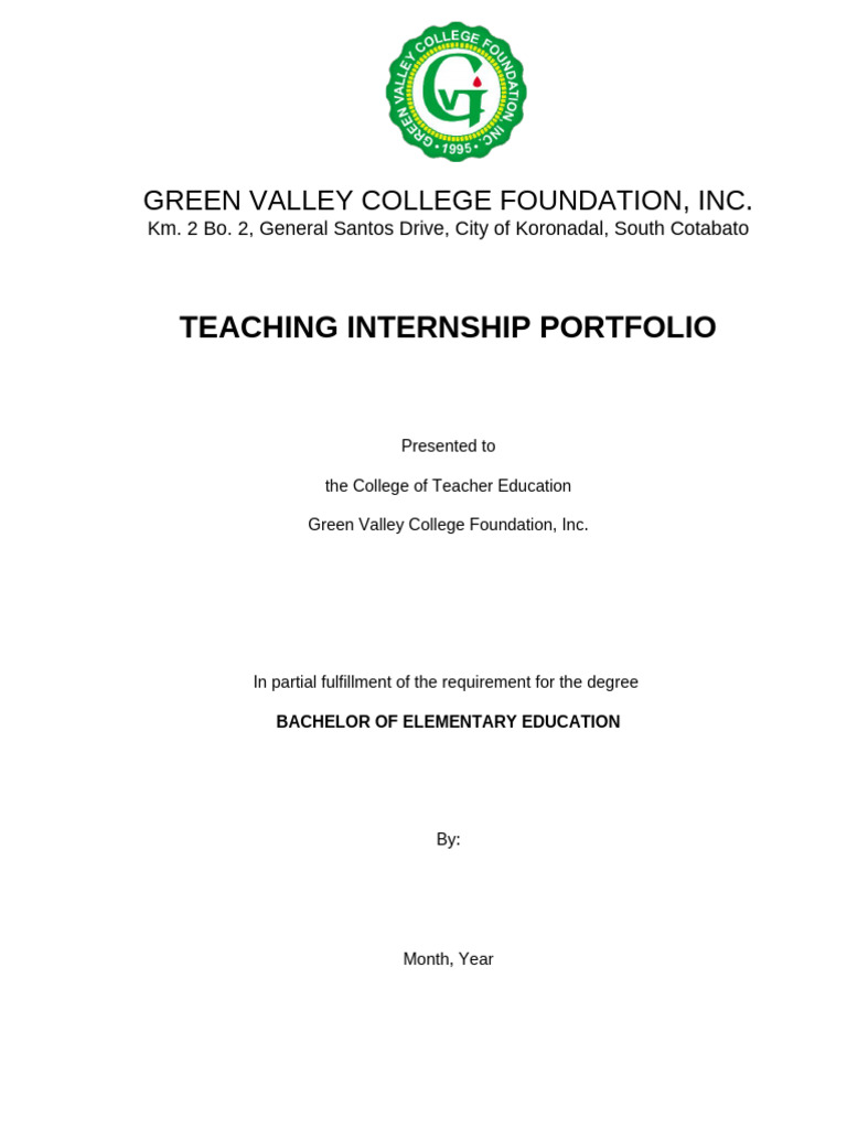 Teaching Internship Portfolio Template | PDF | Teaching | Learning