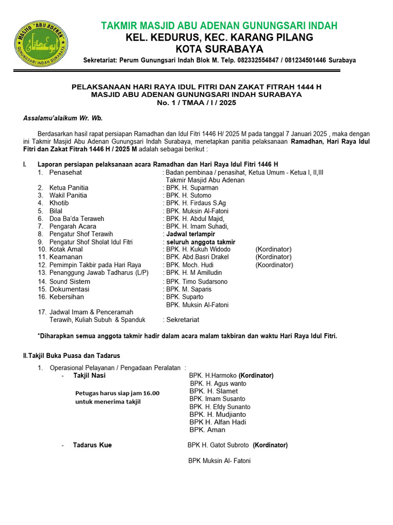 Persiapan Idul Fitri Masjid Abu Adenan | PDF