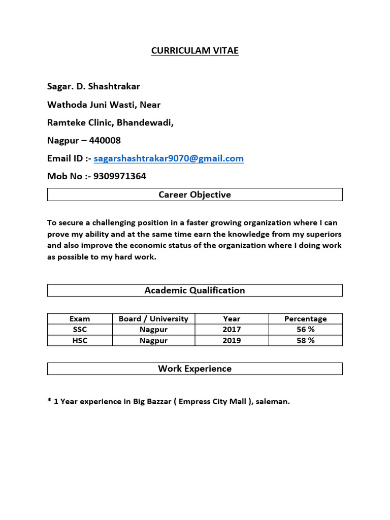 Resume Sagar Shastra Kar | PDF