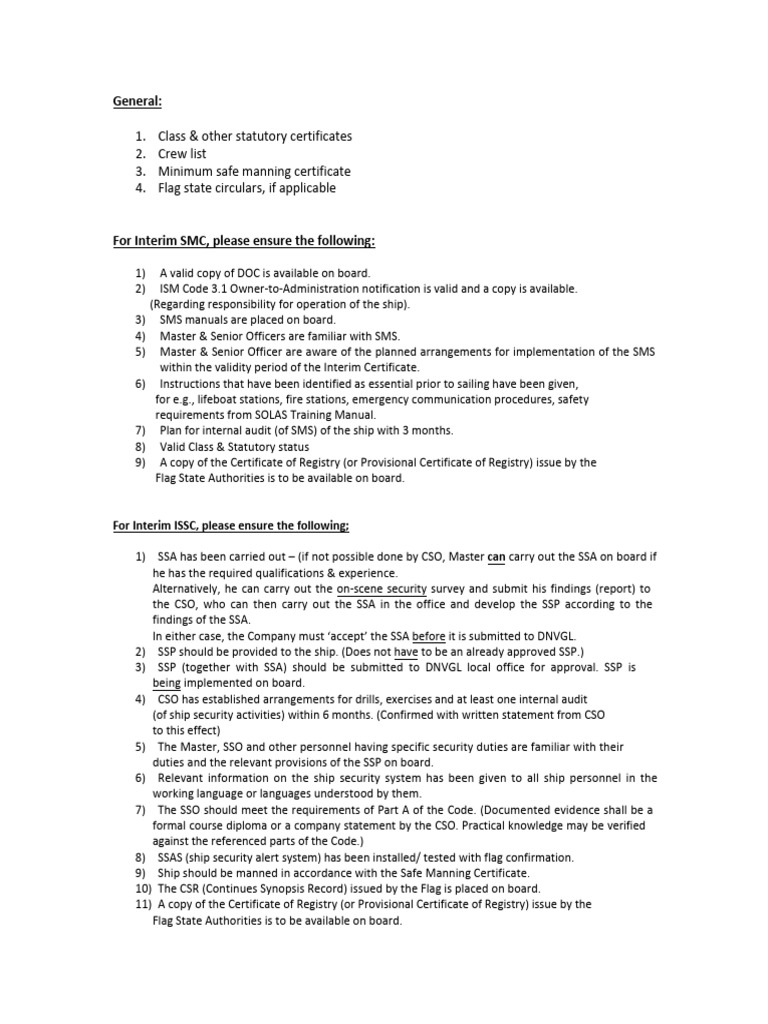 Interim Certificates Compliance Checklist | PDF