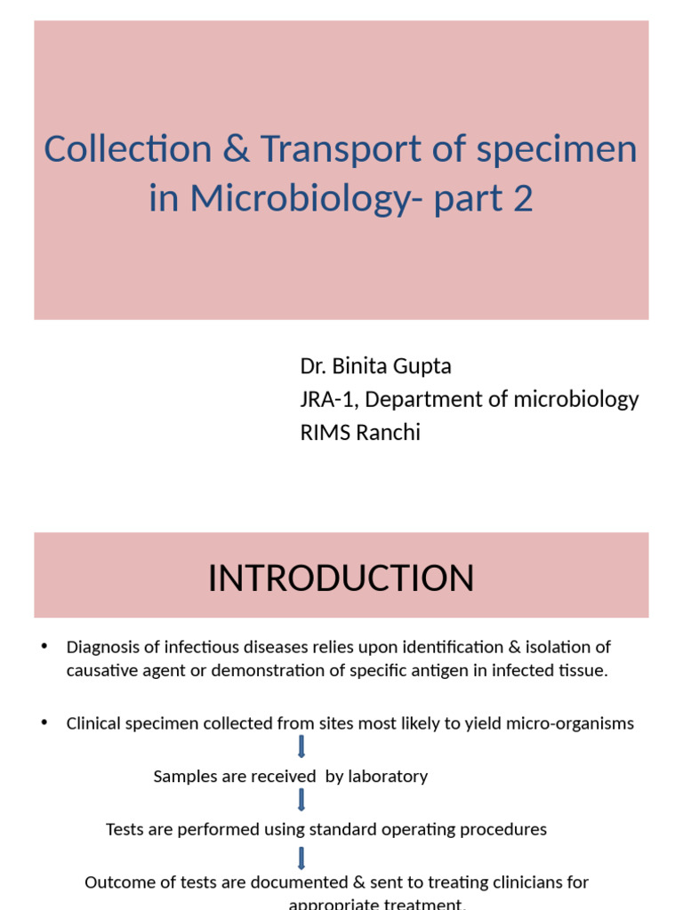 Collection & Transport of Specimen in Microbiology-Part 1 | PDF ...