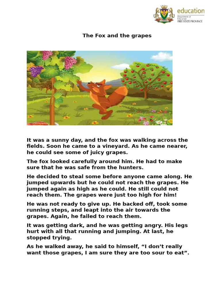 Fox and The Grapes Story | PDF | Linguistics | Linguistic Morphology