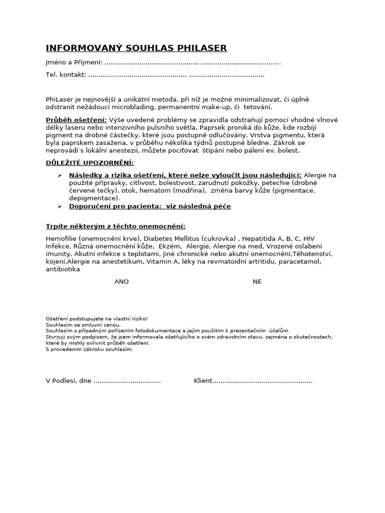 Informovaný Souhlas Philaser | PDF
