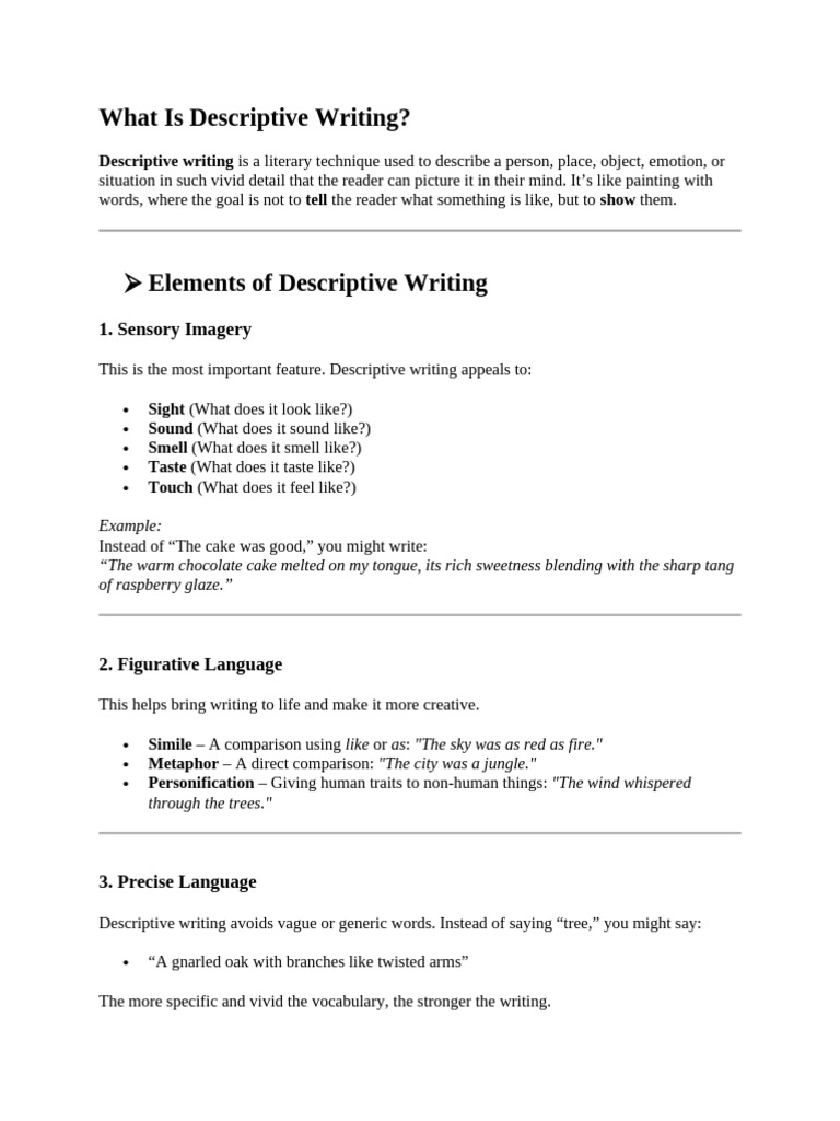 What Is Descriptive Writing | PDF