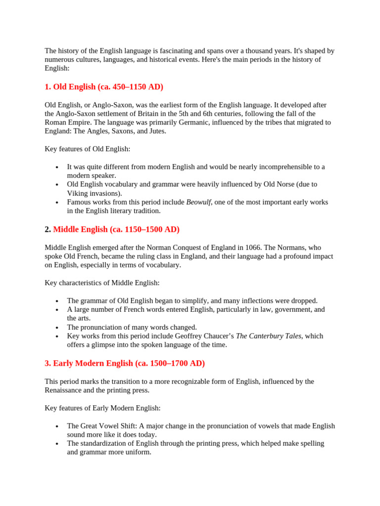 History of the English Language Explained | PDF | English Language ...