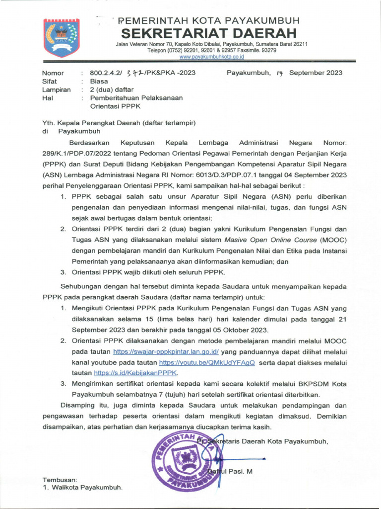 Surat Pemberitahuan Mooc p3k | PDF