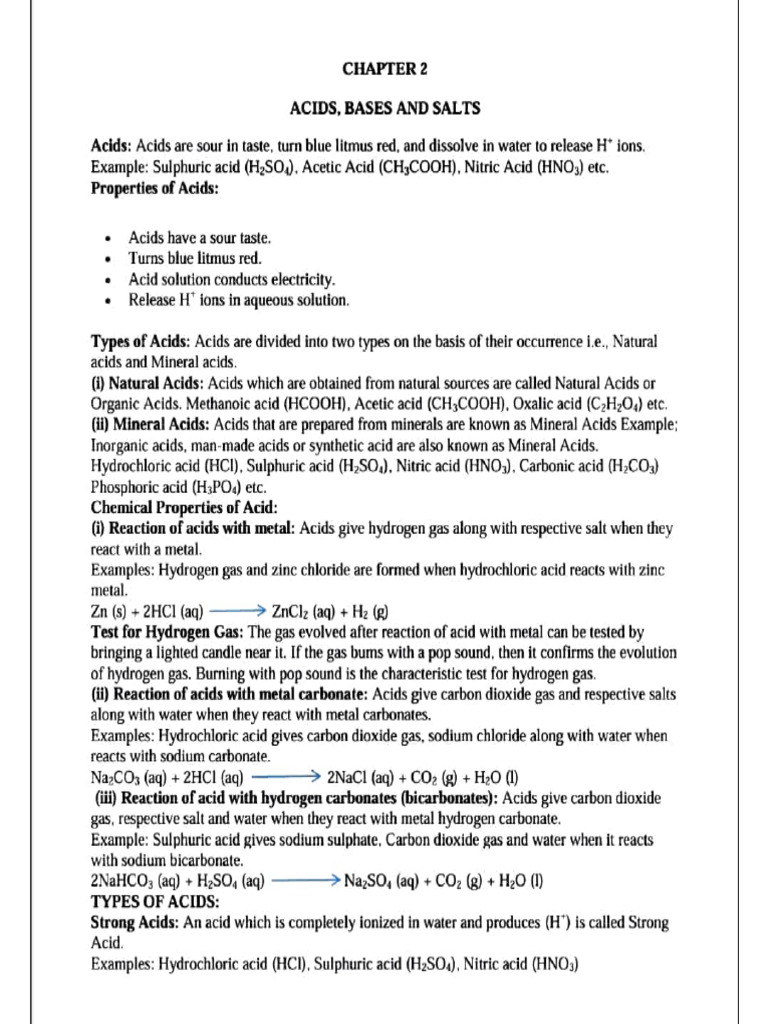 Notes - Acids Bases and Salts | PDF | Sodium Bicarbonate | Acid