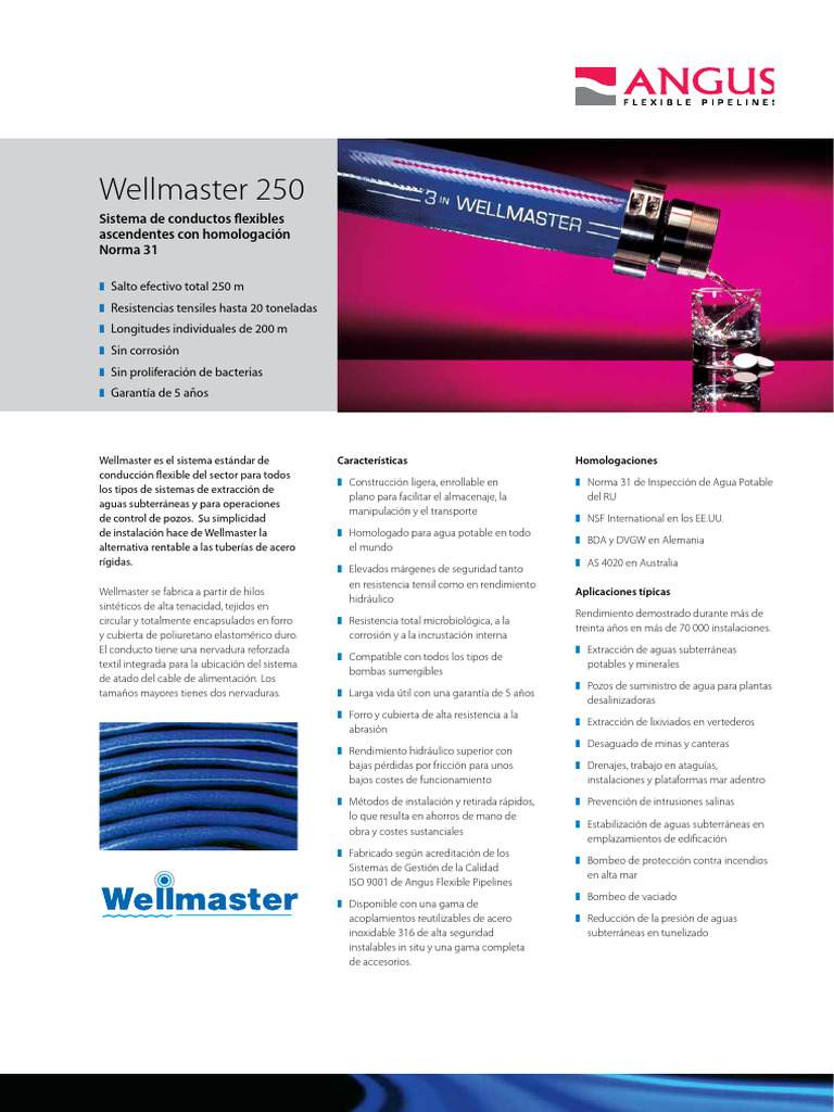 Wellmaster 250 Data - ES | PDF | Agua | Materiales