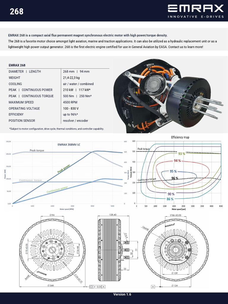 EMRAX 268 Motor Specifications Overview | PDF | Electric Motor | Machines