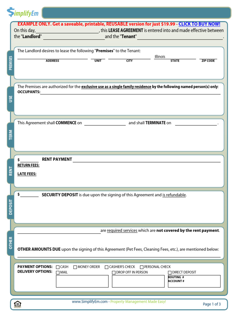 Illinois Lease Agreement Form | PDF | Lease | Leasehold Estate