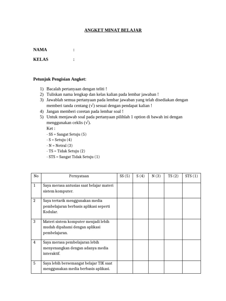 Angket Minatt Belajar Siswa | PDF