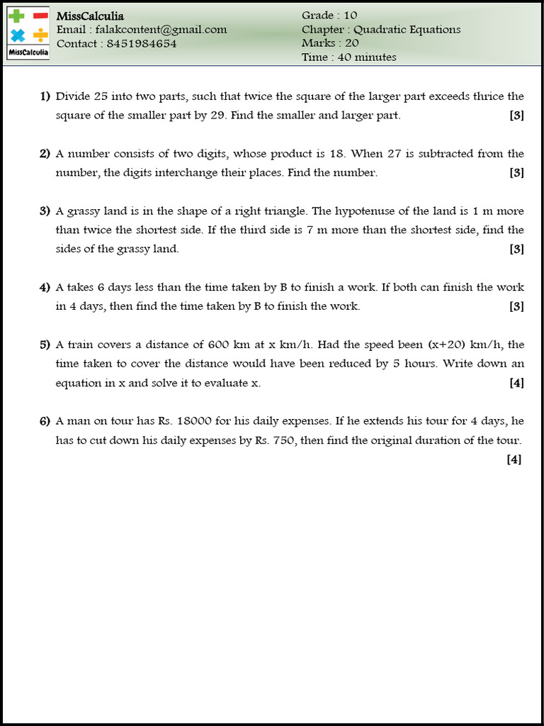 6quadratic Equations Word Problems SET B | PDF