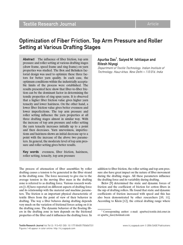 Optimization of Fiber Friction, Top Arm Pressure and Roller | PDF ...