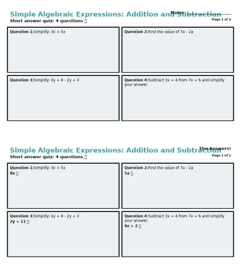 Simple Algebraic Expression | PDF