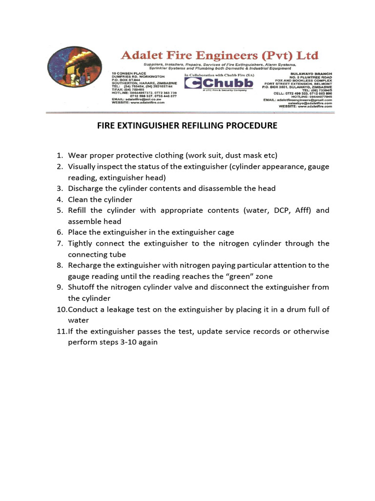Fire Extinguisher Refilling Procedure | PDF