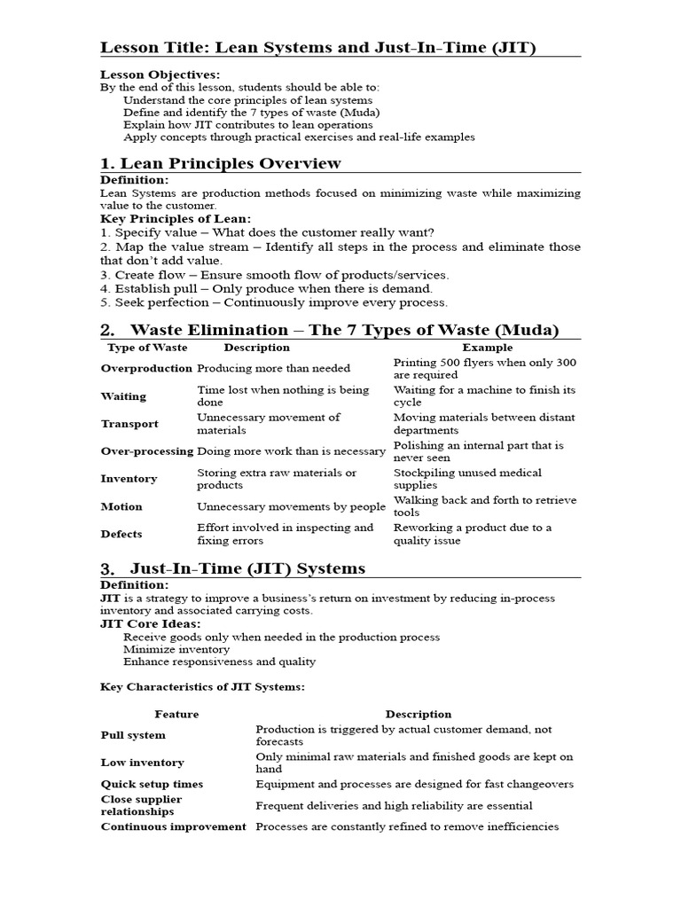 Lean Systems and JIT Principles | PDF | Lean Manufacturing | Production ...