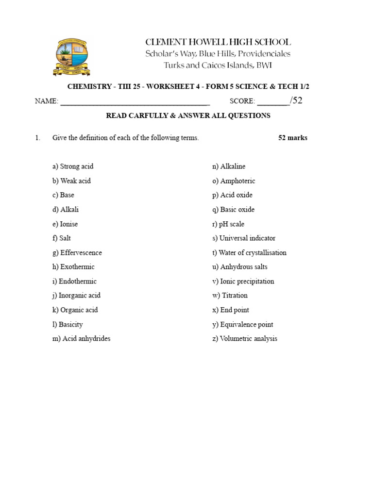 CHHS Chem F 4 T III 25 Worksheet 4 ABS Definitions | PDF