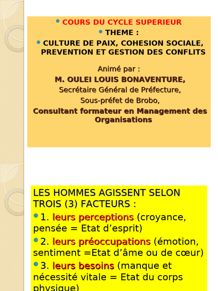 Gestion des Conflits et Culture de Paix | PDF | Résolution de conflit ...