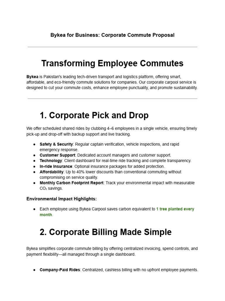 Bykea For Business - Corporate Commute Proposal | PDF | Commuting ...
