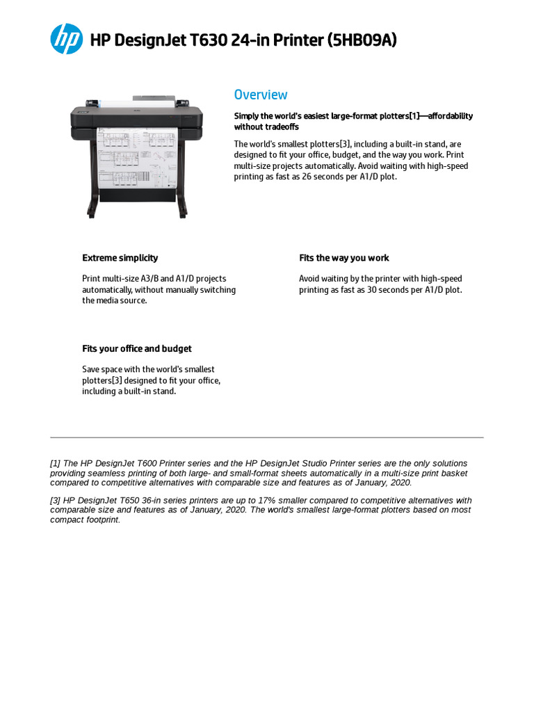 Designjet t630 24 Productdatasheetbrochure | PDF | Printer (Computing) | Computer Engineering