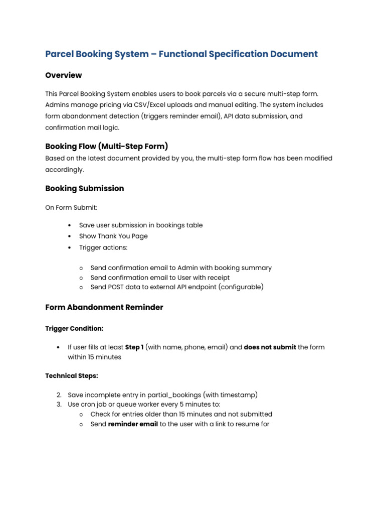 Parcel Booking System | PDF