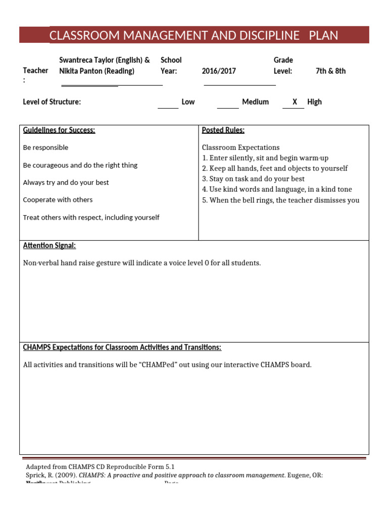 Classroom Management Plan 15 | PDF | Classroom Management | Teachers