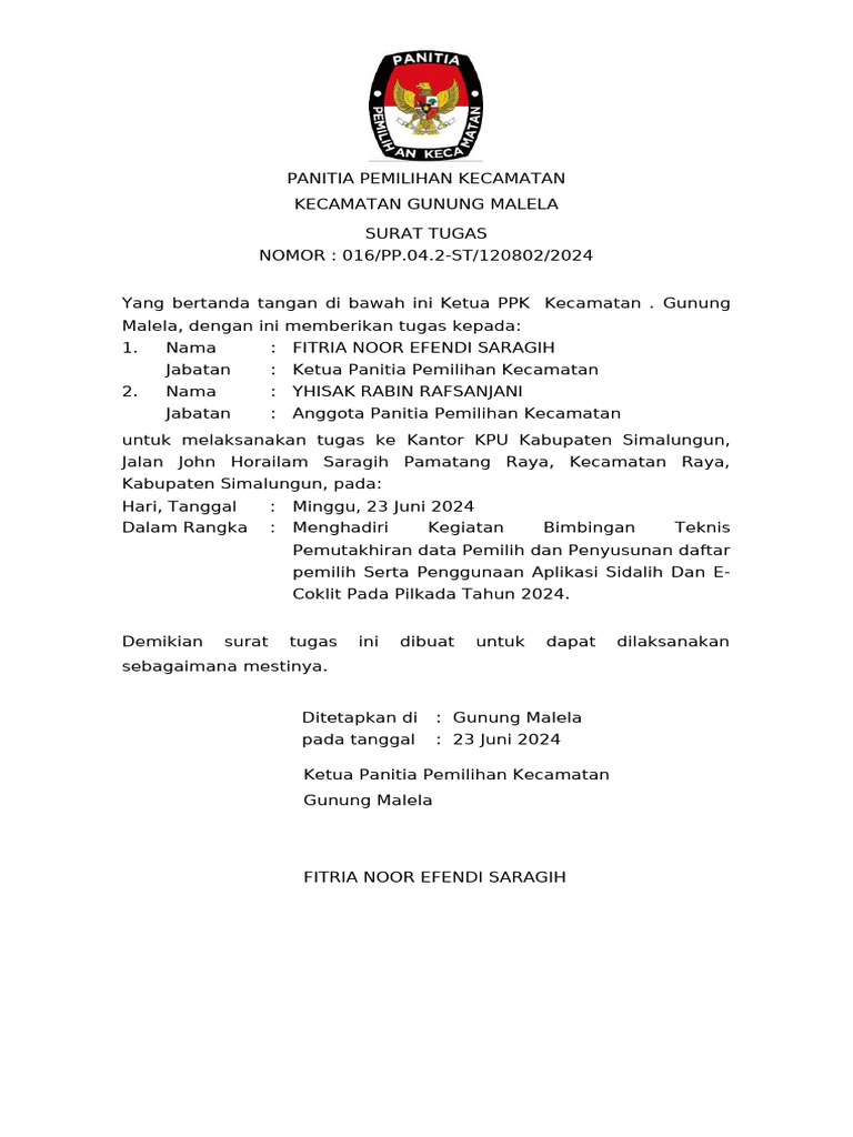 Surat Tugas - PPK 08 | PDF