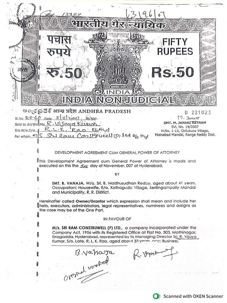 DGPA Plot 207 218 Sale Deed With Development Agreements | PDF