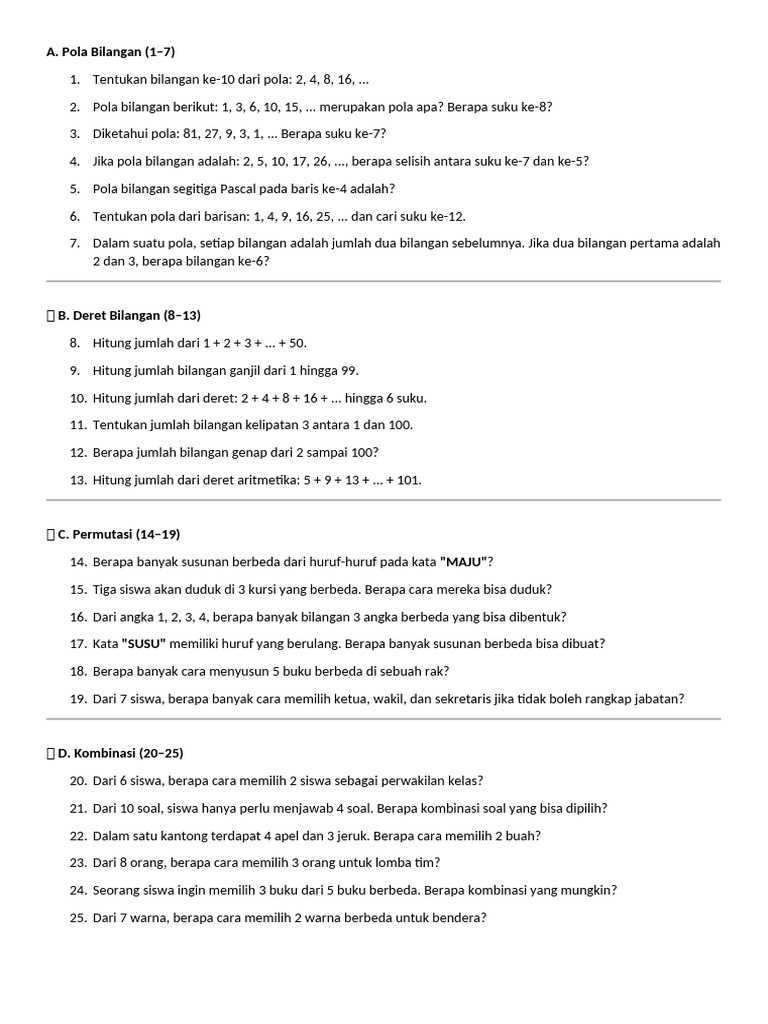Latihan Soal Pola Bilangan | PDF