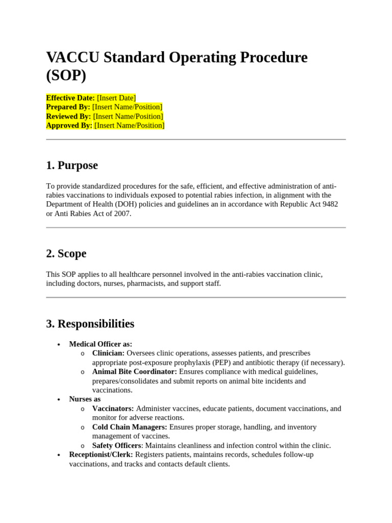 VACCU Standard Operating Procedure | PDF | Rabies | Immunology
