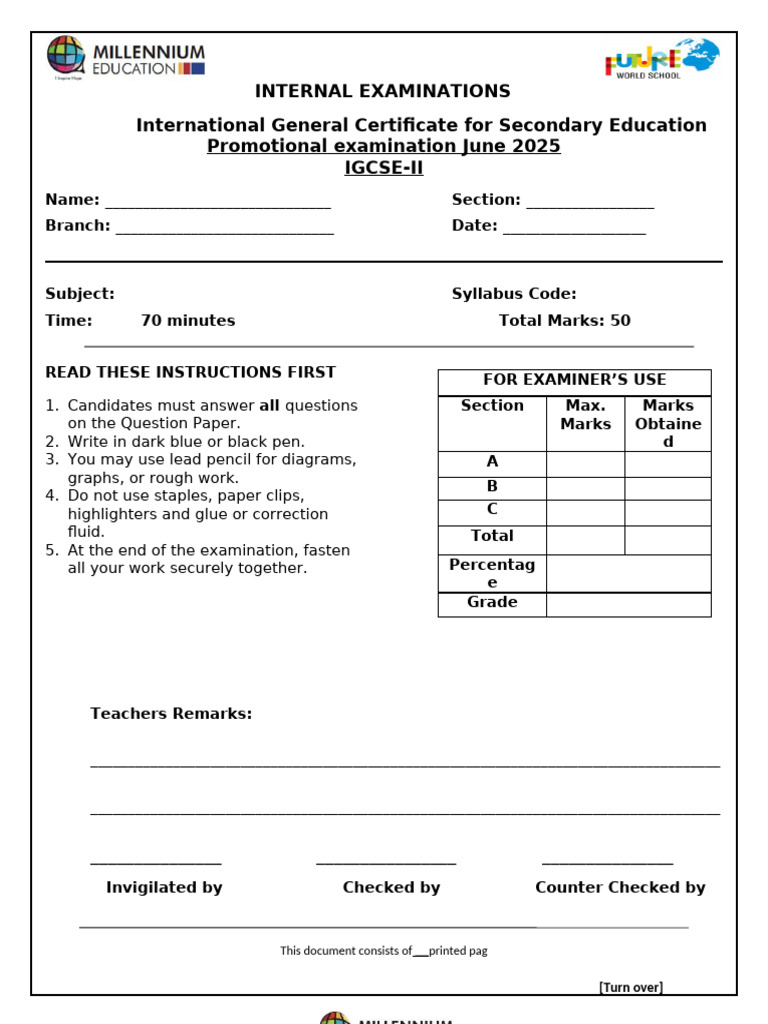 IGCSE - II Promotional Exam | PDF