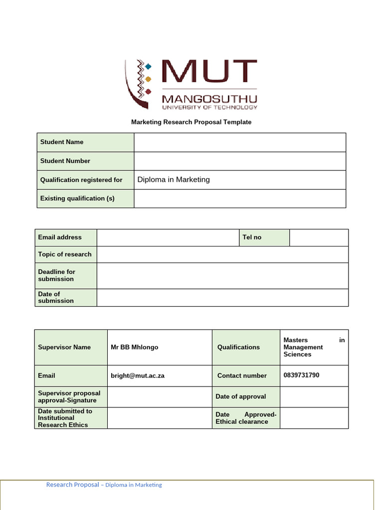 Marketing Research Proposal Template-1 | PDF | Methodology ...