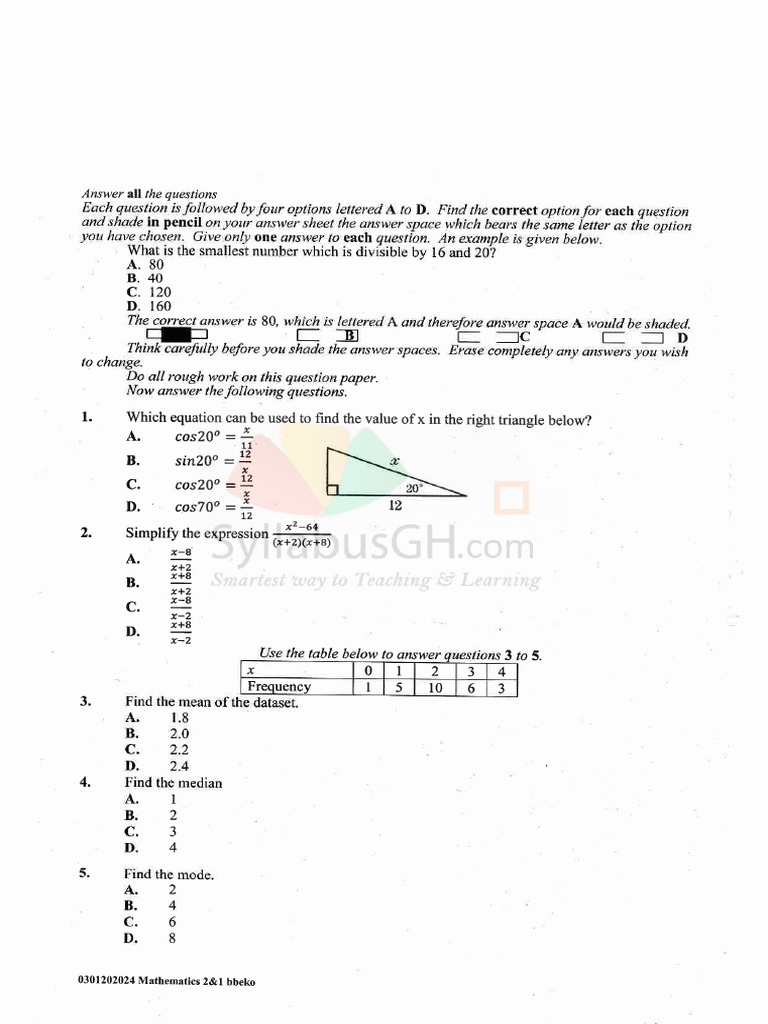 Multiple Choice Mathematics Questions | PDF | Mathematics