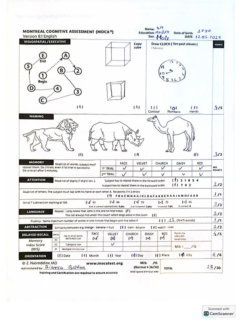 Screening Form - MOCA | PDF
