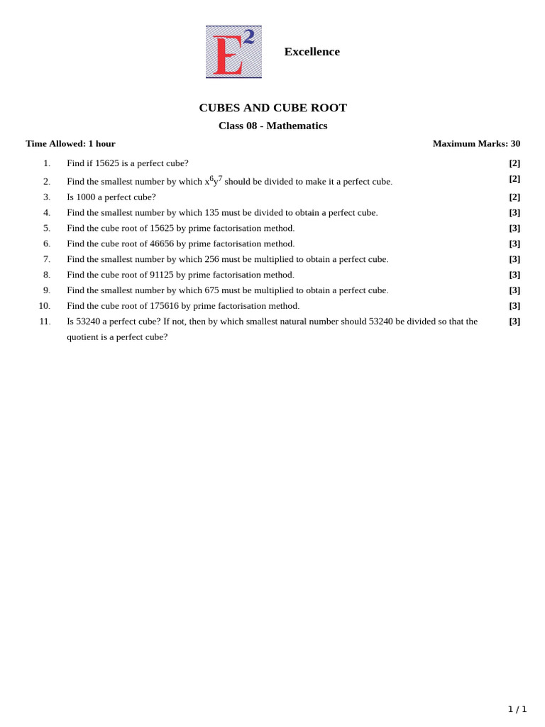 8th Cubes and Cube Root QP | PDF