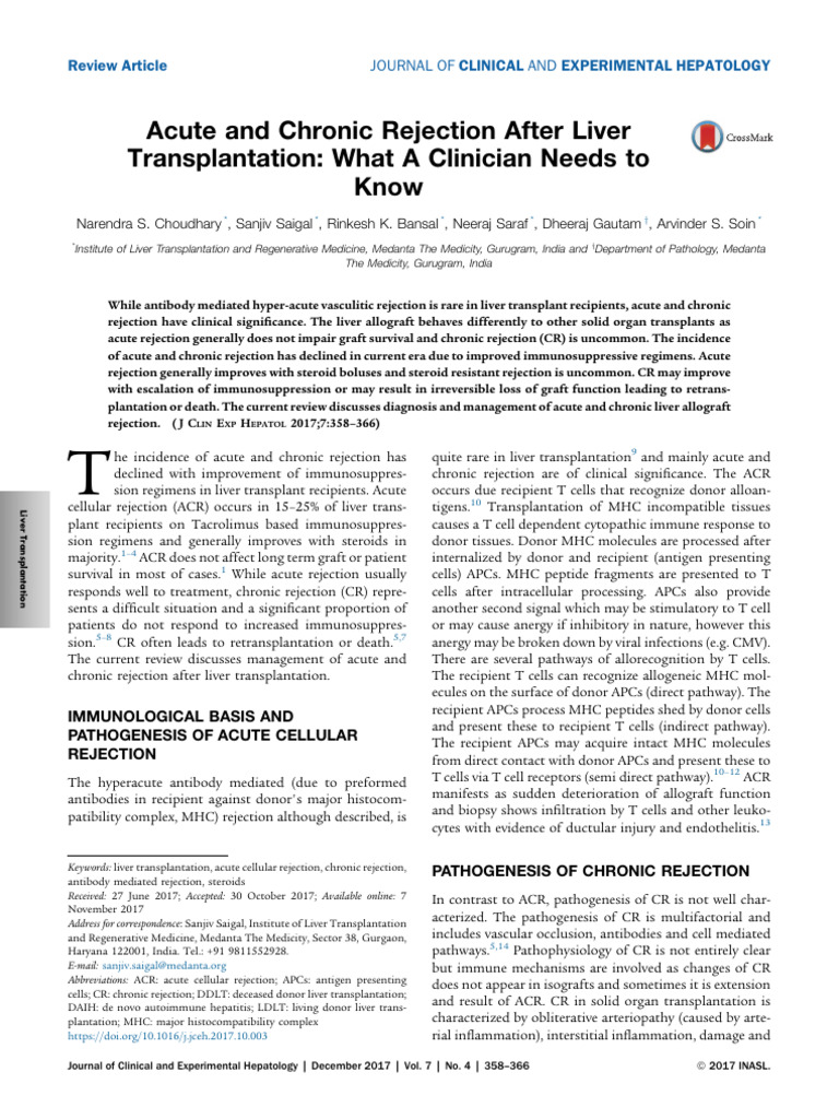Acute and Chronic Rejection After Liver | PDF | Transplant Rejection ...