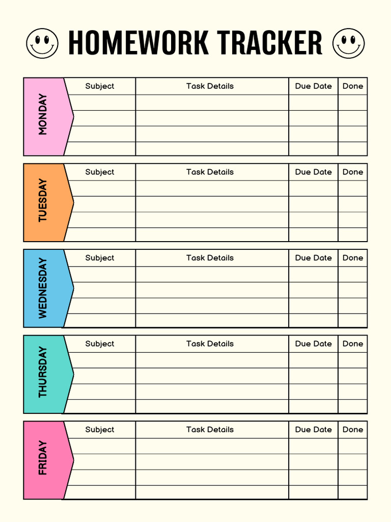 Yellow Black Simple Modern Homework Tracker Planner | PDF