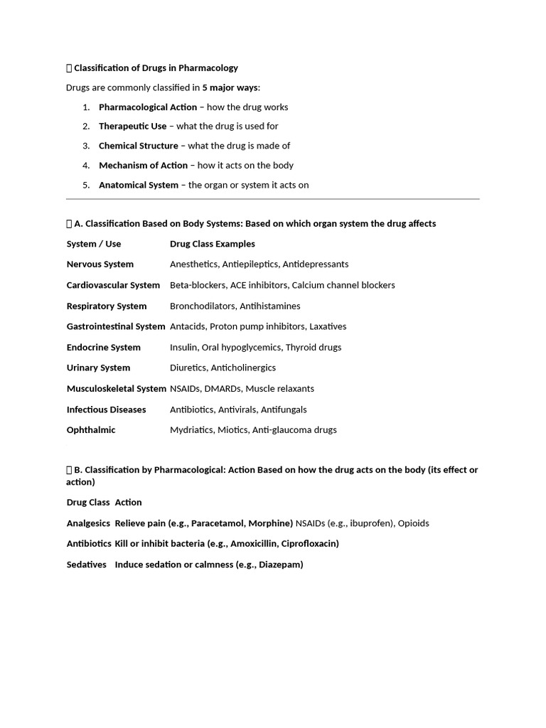 Drug Classification in Pharmacology | PDF | Analgesic | Drugs