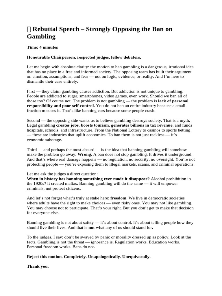 ? Rebuttal Speech | PDF | Gambling