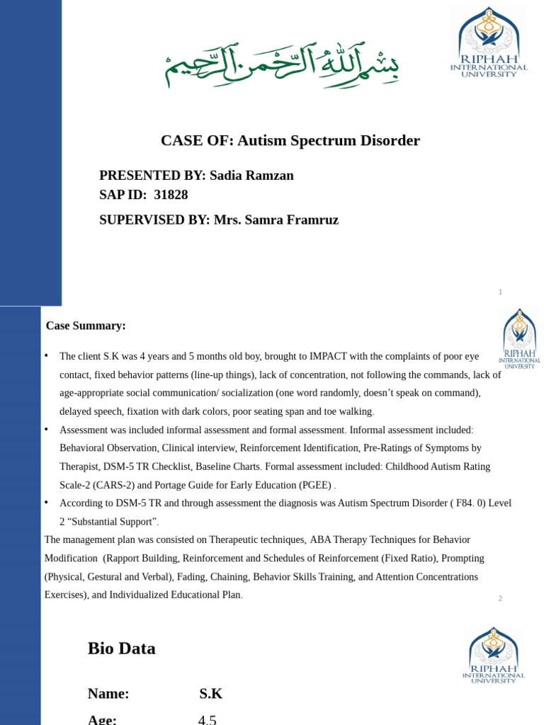 Autism Spectrum Disorder Case Study | PDF | Autism | Reinforcement
