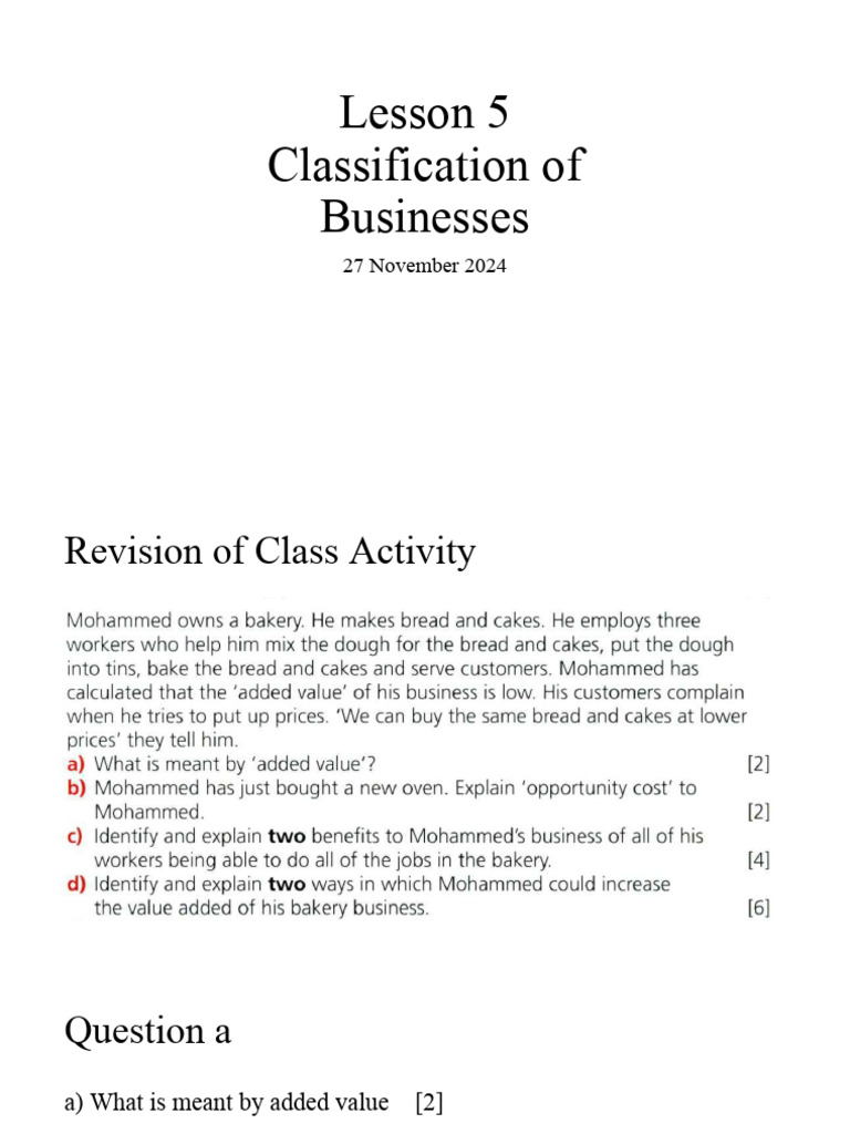 Lesson 5 - Classification of Businesses | PDF | Bakery | Baking
